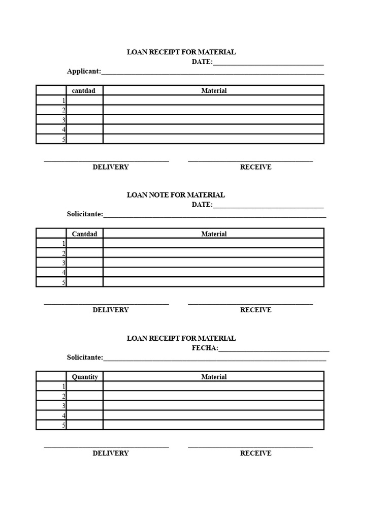 Loan Receipt Template for Materials | PDF