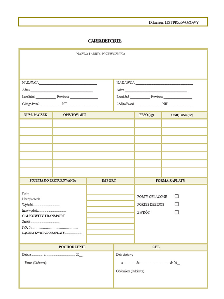 Wzór Listu Przewozowego | PDF
