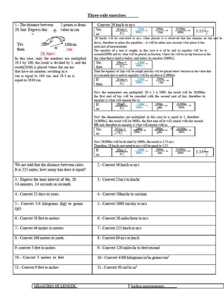 Unit Conversion Exercises and Equivalences | PDF | Foot (Unit) | Metre