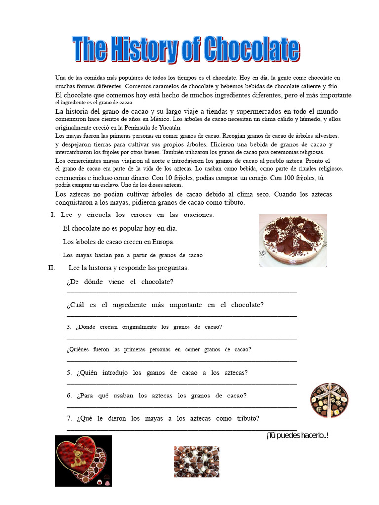 Lectura-Comprensión-La HISTORIA DEL CHOCOLATE SEMANA 2 | PDF ...