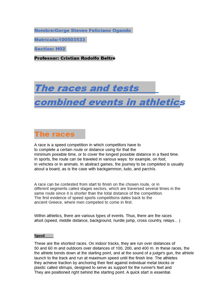 Combined Events and Races in Athletics | PDF | Track And Field ...