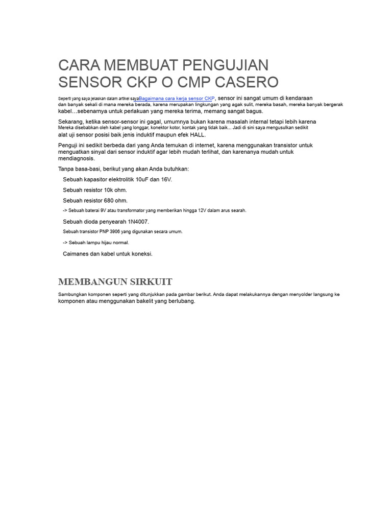 Panduan Membuat Penguji Sensor CKP/CMP | PDF