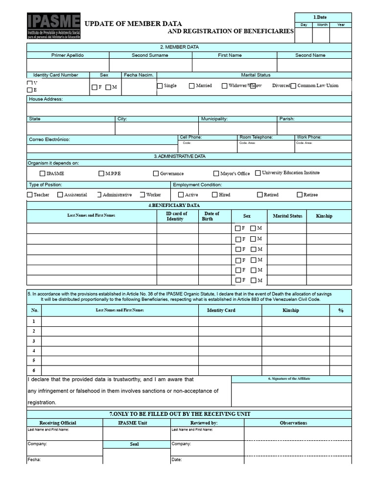 Member Data Update and Beneficiary Registration | PDF | Identity Document