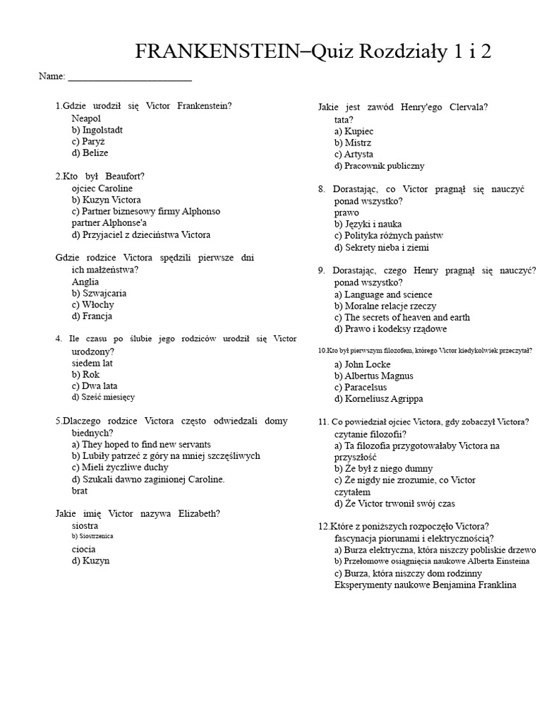 FrankensteinQuizBundle 1 | PDF