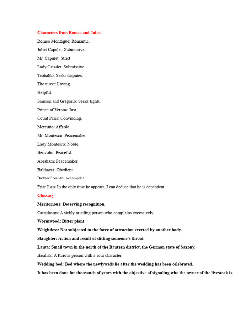 Key Characters in Romeo and Juliet | PDF
