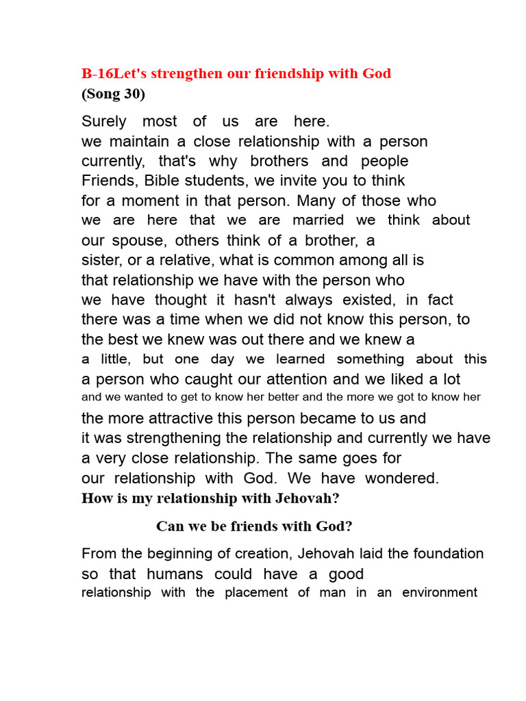 B-16 Let Us Strengthen Our Friendship With God | PDF | Conscience | God