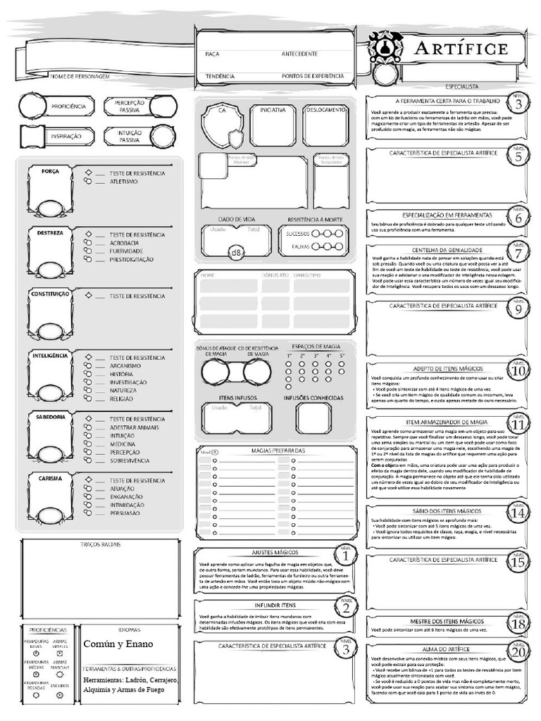 DnD 5e - Ficha - Artífice - Editable | PDF
