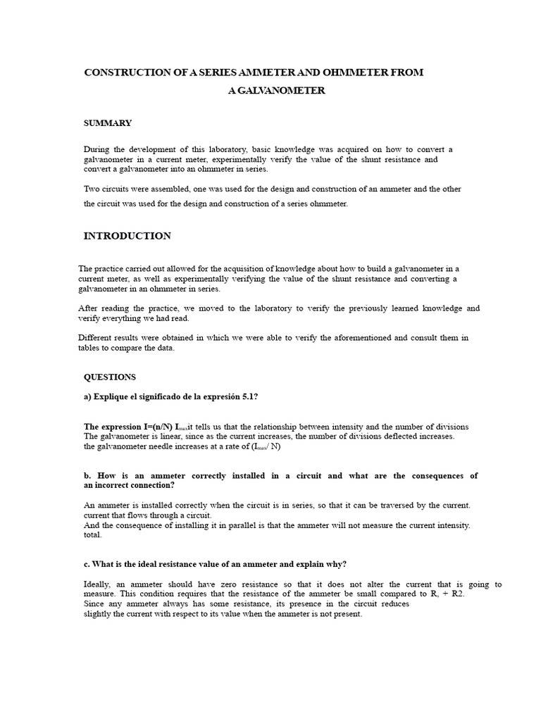 Construction of An Ammeter and An Ohmmeter in Series From A ...