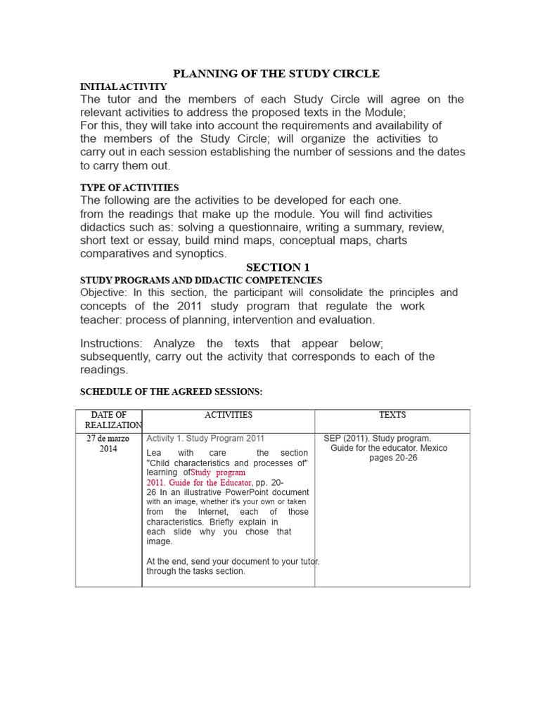 Planning of The Study Circle | PDF | Teachers | Early Childhood Education