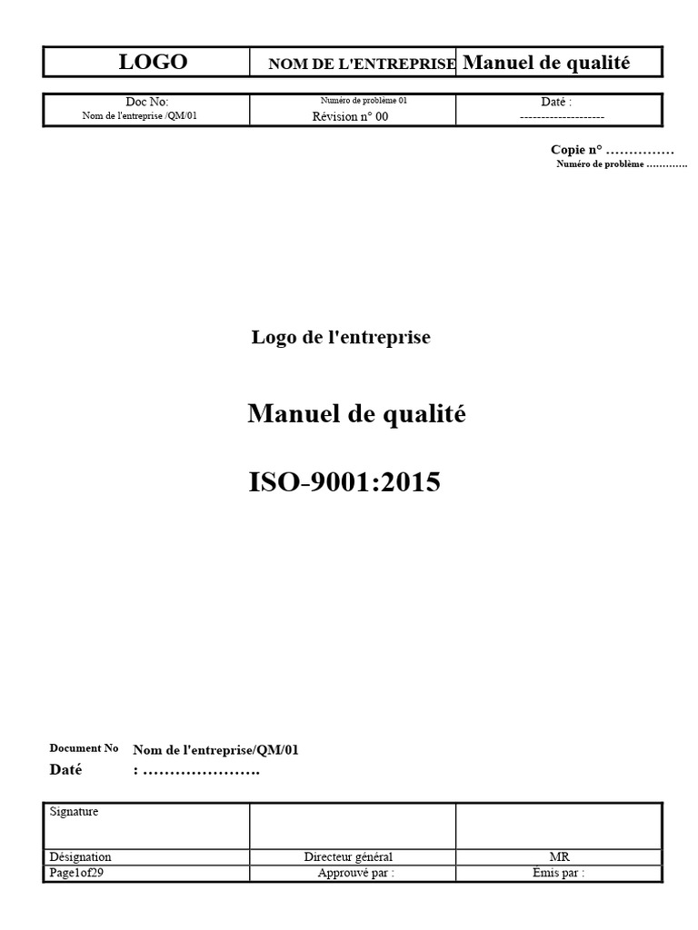 Manuel de Qualité ISO-9001 2015 | PDF | Système de management de la ...