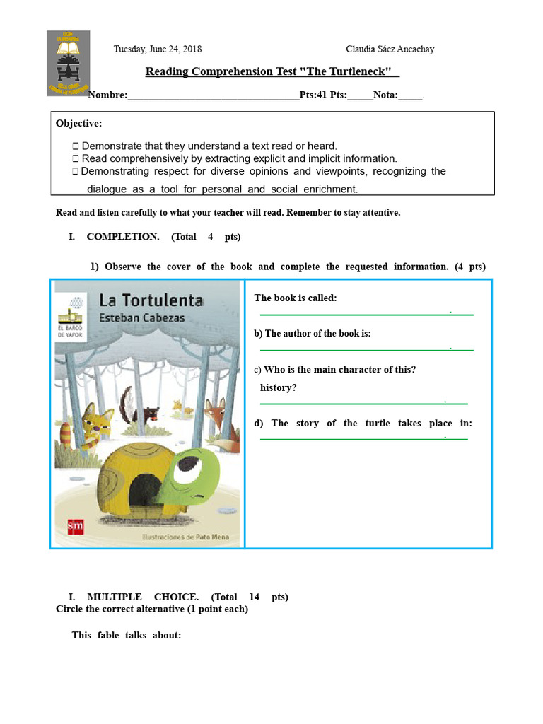 Supplementary Reading Test The Tortulenta | PDF | Multiple Choice ...