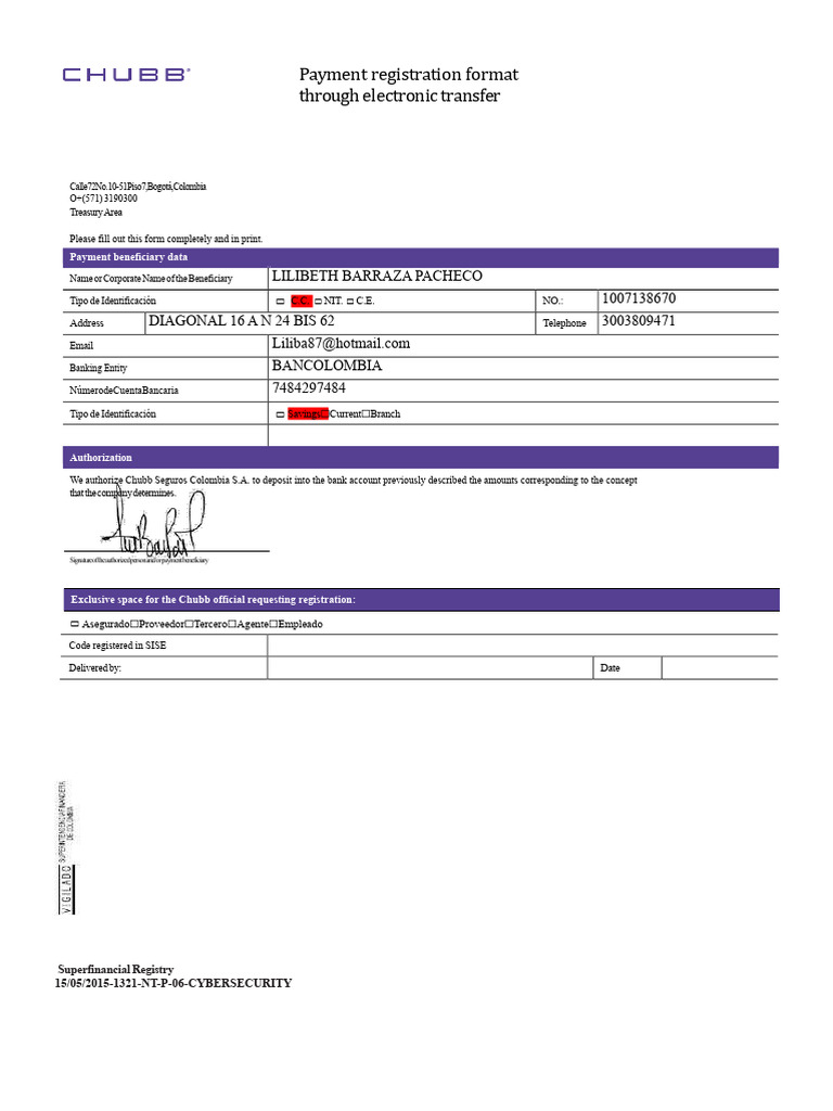 Electronic Transfer Format Chubb 2016 | PDF