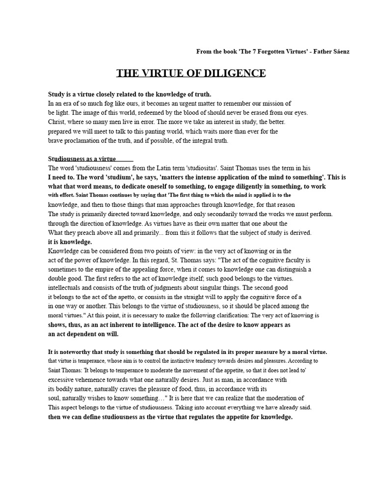 The Virtue of Studiousness (According To Father Alfredo Sáenz) | PDF ...
