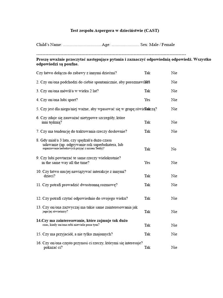 CAST - Test Asperger | PDF