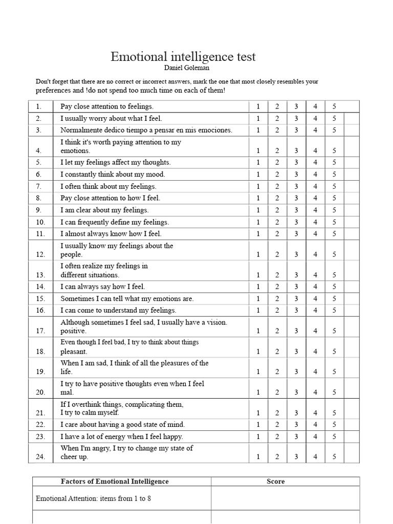 Emotional Intelligence Test | PDF | Feeling | Intelligence