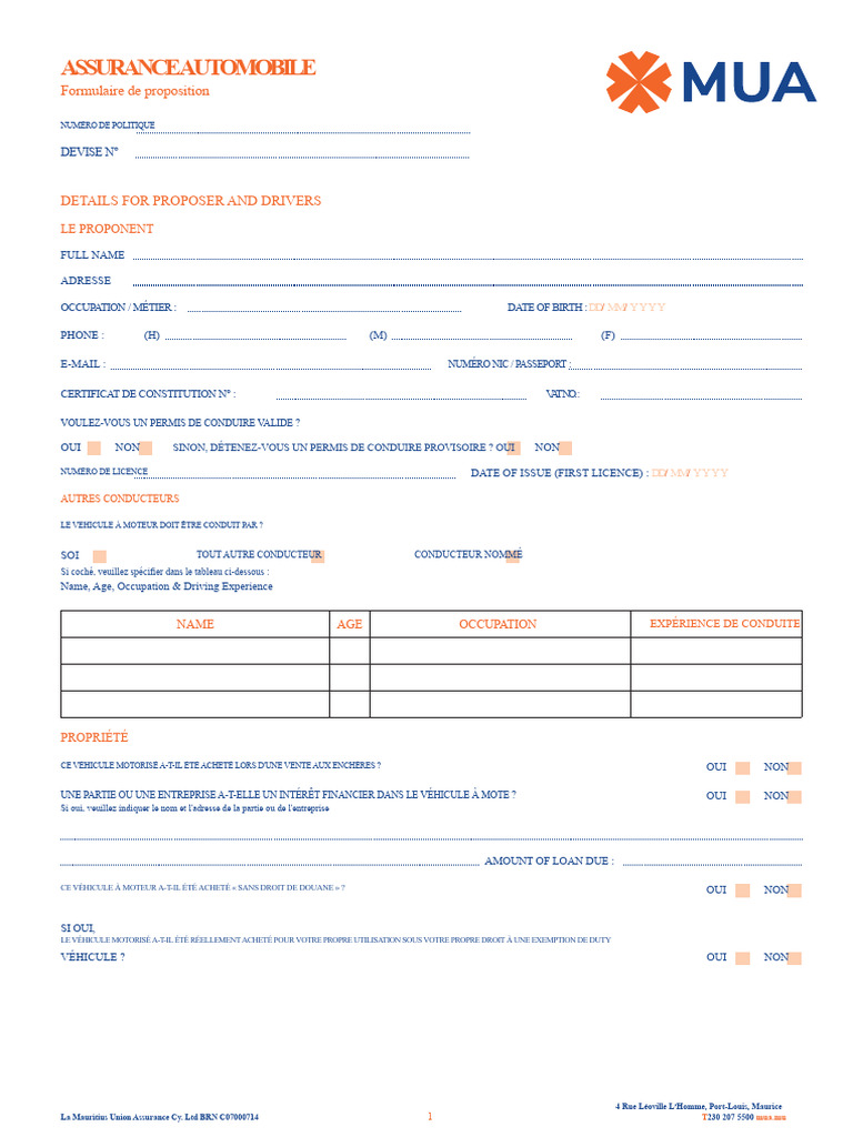 Formulaire de Proposition d'Assurance Auto | PDF | Assurance | Véhicules