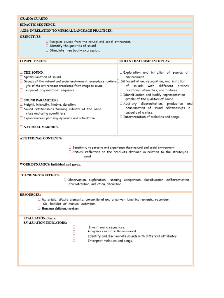 DIDACTIC SEQUENCE FOR 4th GRADE 2020 | PDF | Ear | Hearing