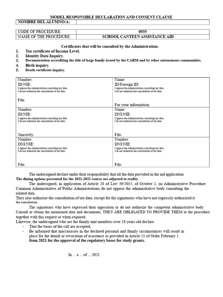 MOd - MODEL RESPONSIBLE DECLARATION AND CONSENT CLAUSE v2 | PDF ...