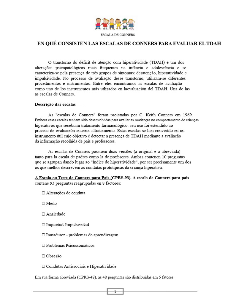 Em Que Consistem As Escalas de Conners para Avaliar o TDAH | PDF ...