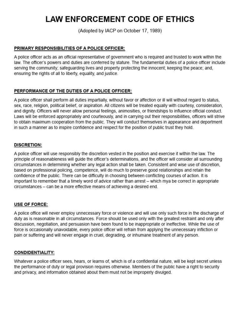 Law Enforcement Officer Ethics Guide | PDF | Police | Police Officer