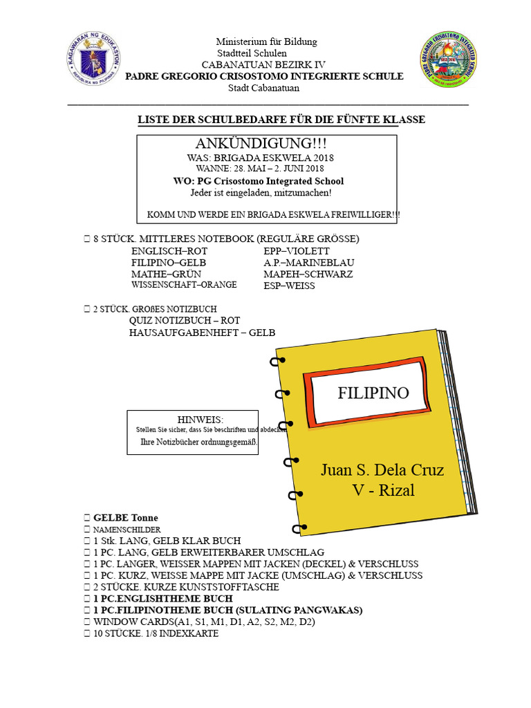 Liste der Schulmaterialien | PDF