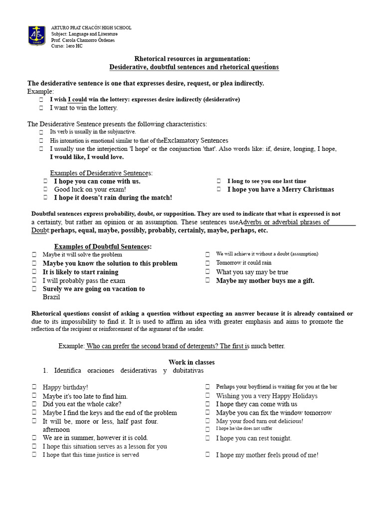 Doubtful and Desiderative Sentences | PDF | Question | Sentence ...