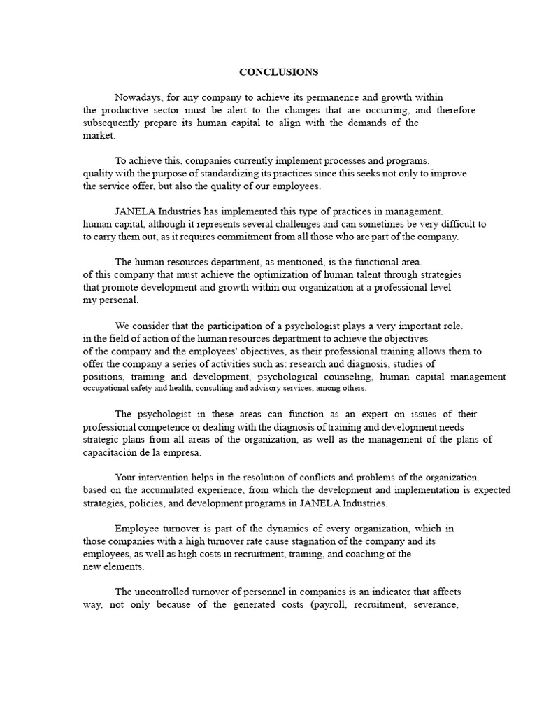 Conclusion Es | PDF | Human Resource Management | Human Resources