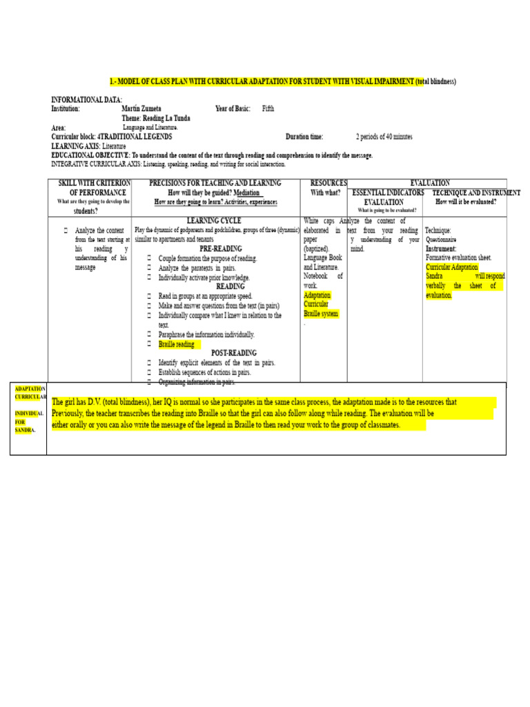 Lesson Plan | PDF | Visual Impairment | Reading Comprehension