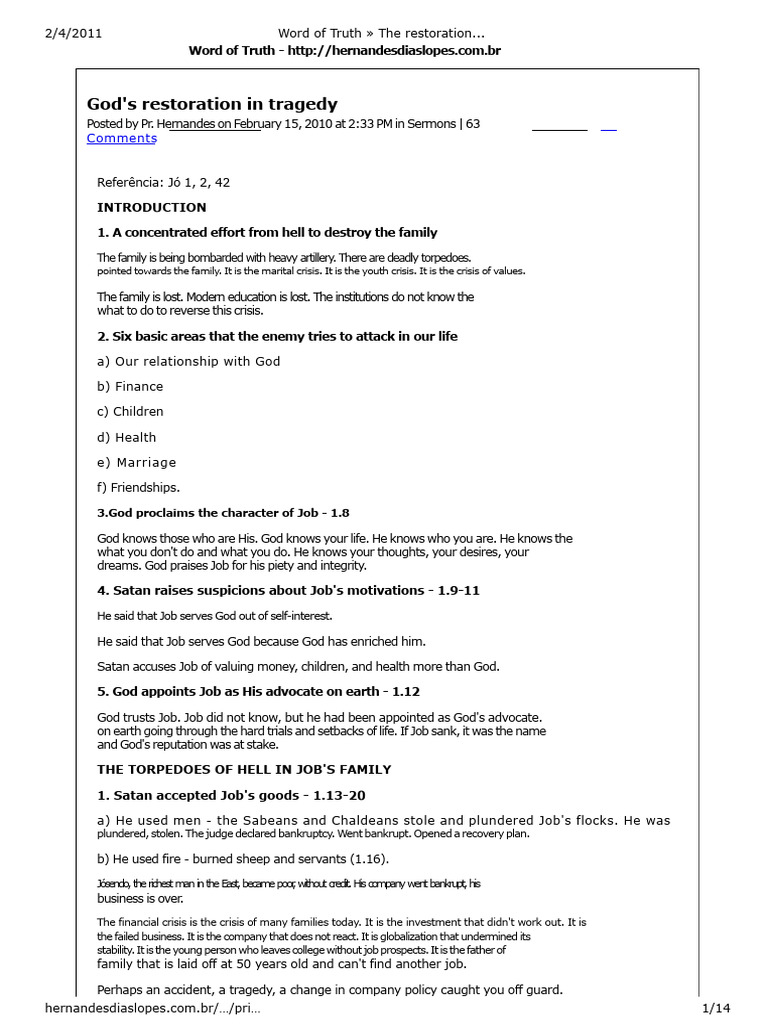 Job's Trials and Divine Restoration | PDF | Jesus | Satan