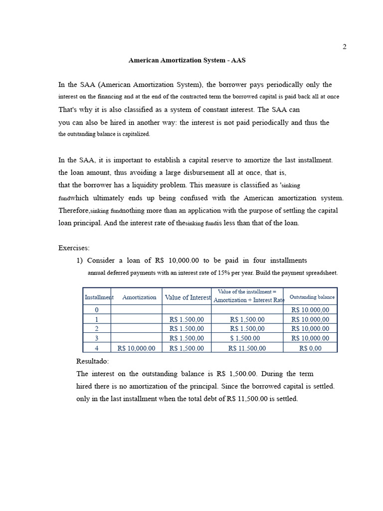 Financial Mathematics - American Amortization System (Aas) | PDF ...