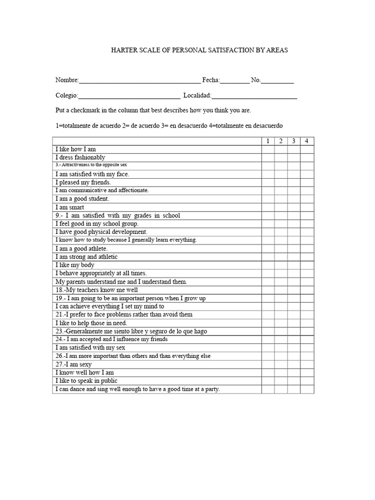 Personal Satisfaction Scale by Areas of Harter | PDF