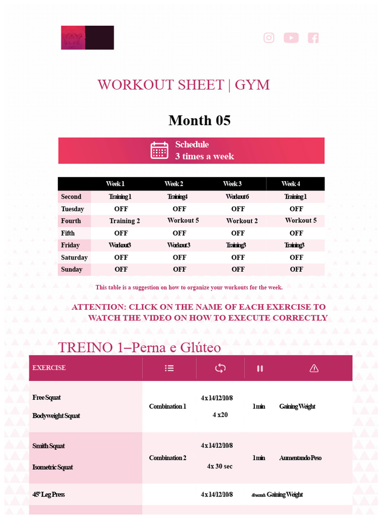 Month 5 - 3x A Week (Gym) | PDF | Strength Training | Management Of Obesity