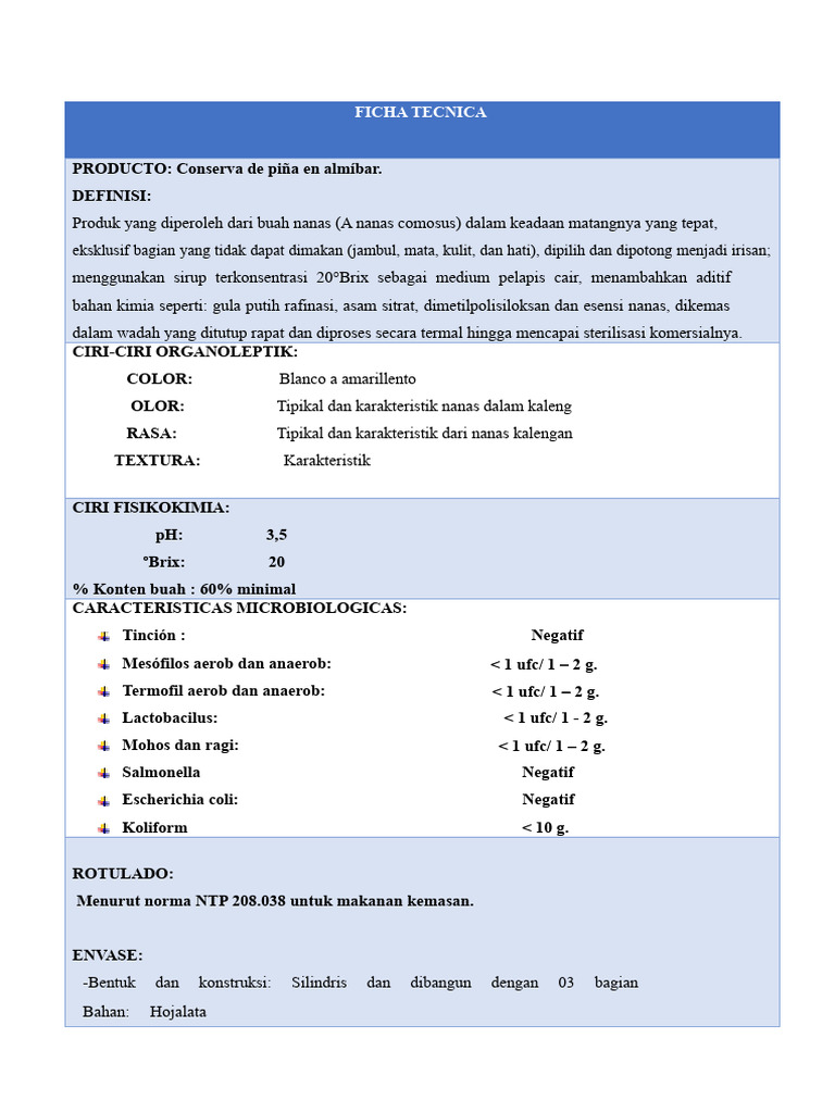 Spesifikasi Konserva Nanas dalam Sirup | PDF