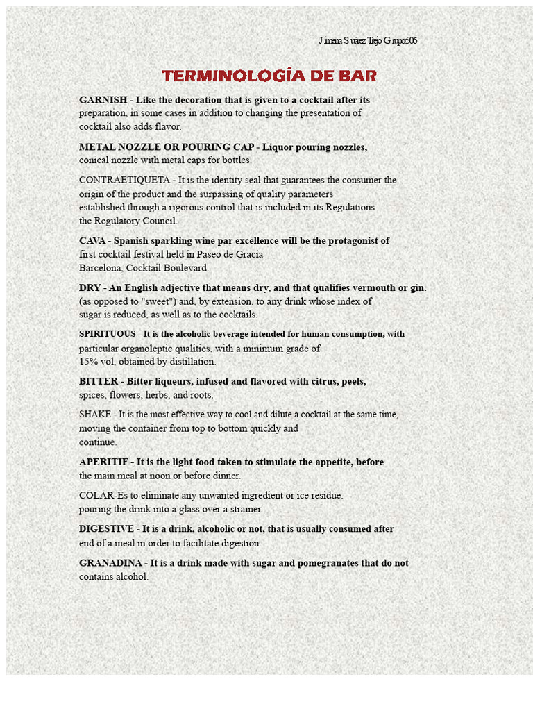 Bar Terminology | PDF | Drink | Cocktails