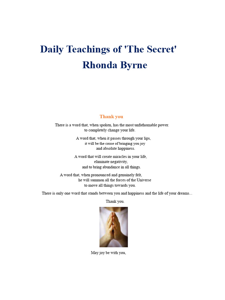 Rhonda Byrne - Daily Teachings From "The Secret" | PDF | Law Of ...