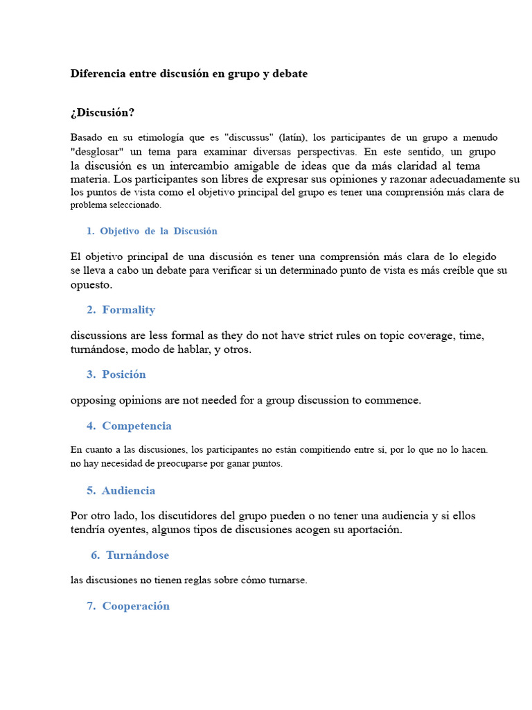Diferencia Entre Discusión en Grupo y Debate | PDF | Pensamiento ...