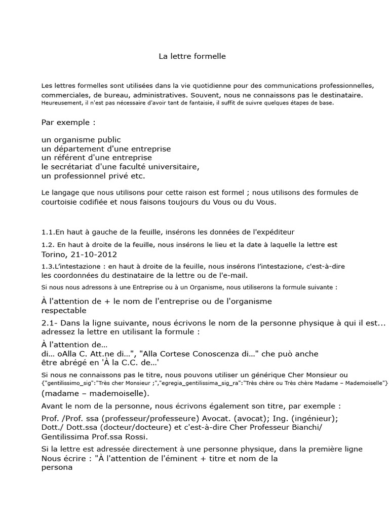 Guide de rédaction d'une lettre formelle | PDF
