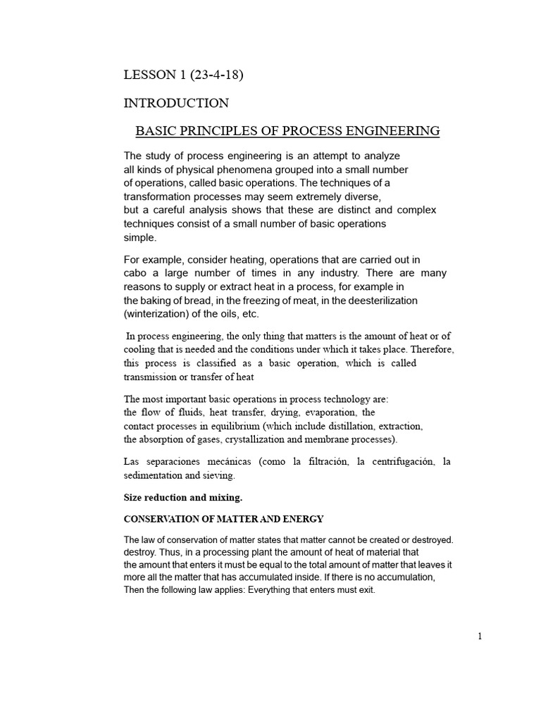Basic Principles of Process Engineering I | PDF | Heat | Pressure