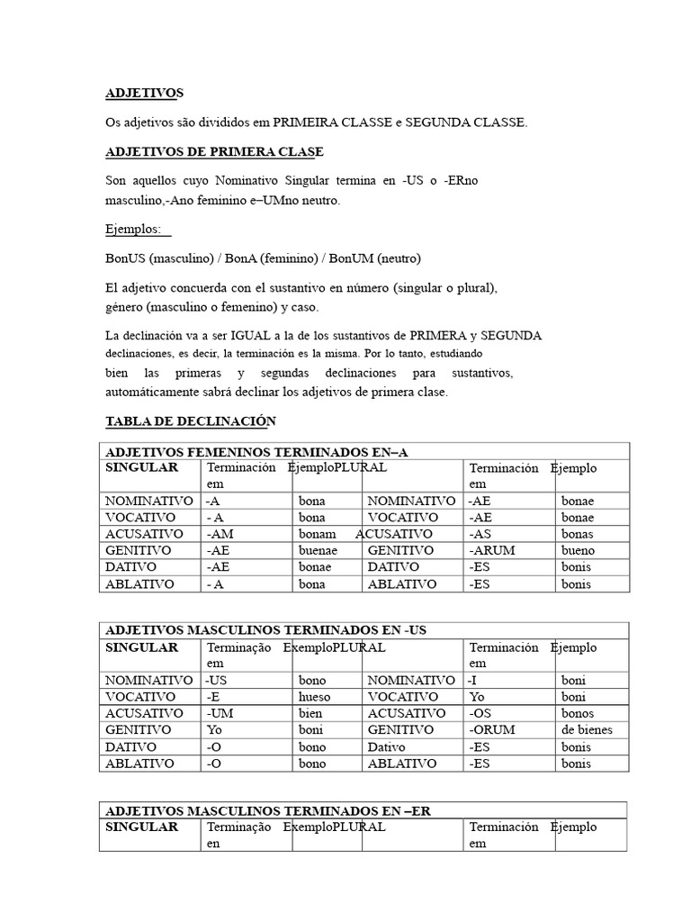 Adjetivos y Preposiciones (Latín) | PDF | Mecánica del lenguaje ...