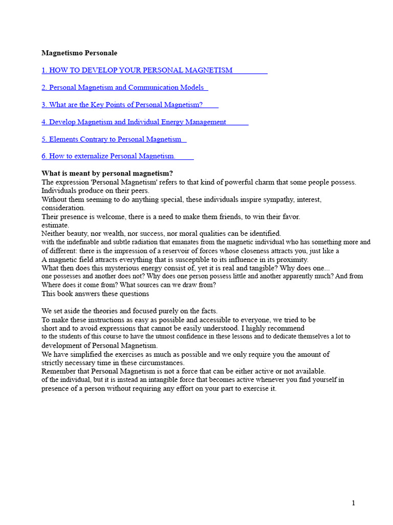 Personal Magnetism | PDF | Thought | Nonverbal Communication
