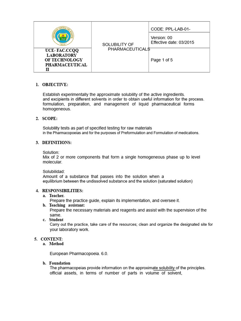 Lab. TF II 2018 Practice 7 Drug Solubility | PDF | Solubility ...
