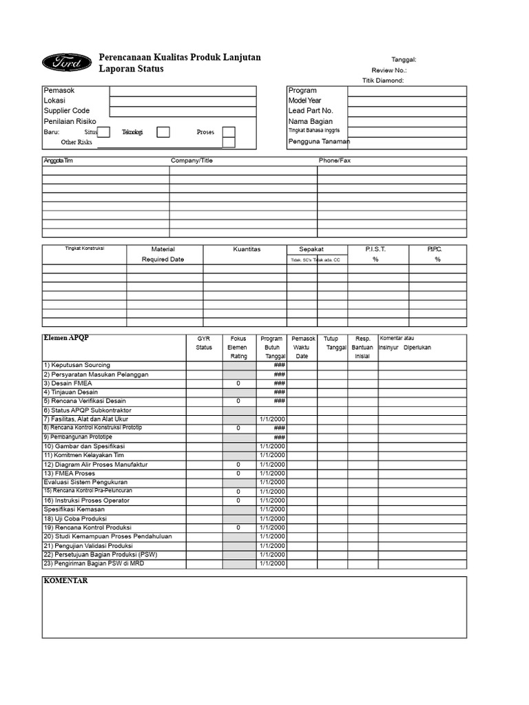Rencana Kualitas Produk dan FMEA Desain | PDF