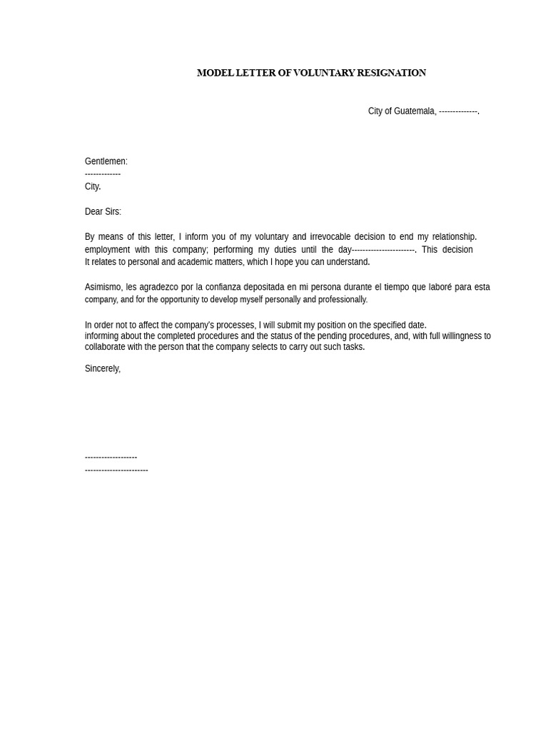 Voluntary Resignation Letter Template | PDF