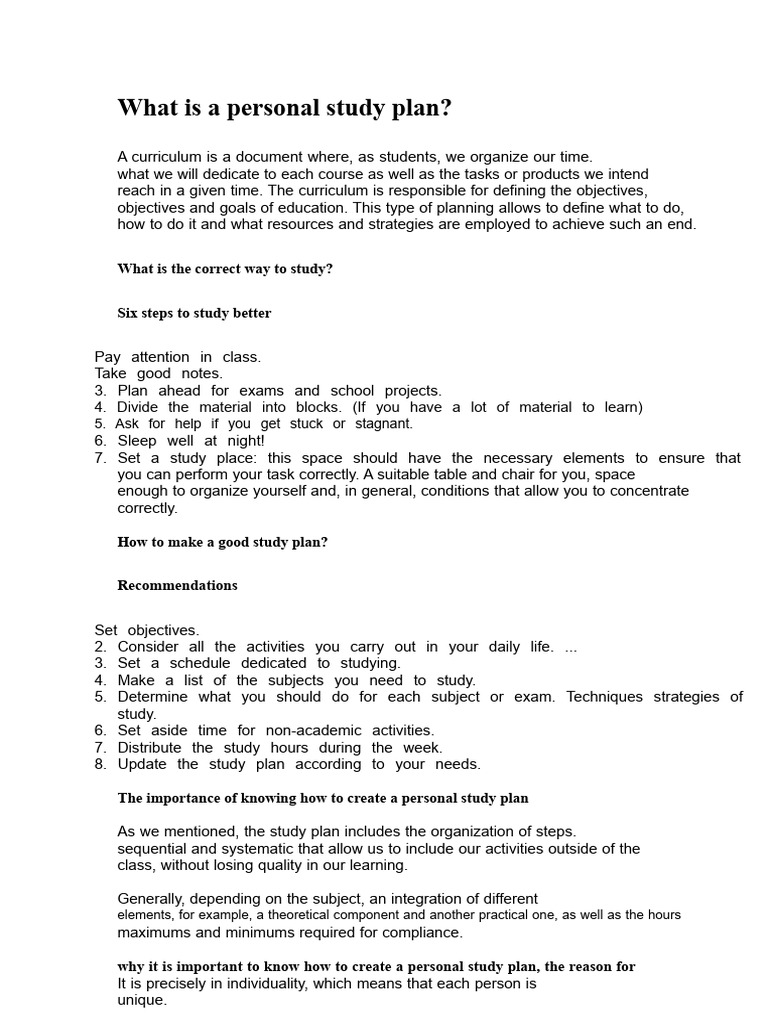 What Is A Personal Study Plan | PDF | Semantics | Curriculum