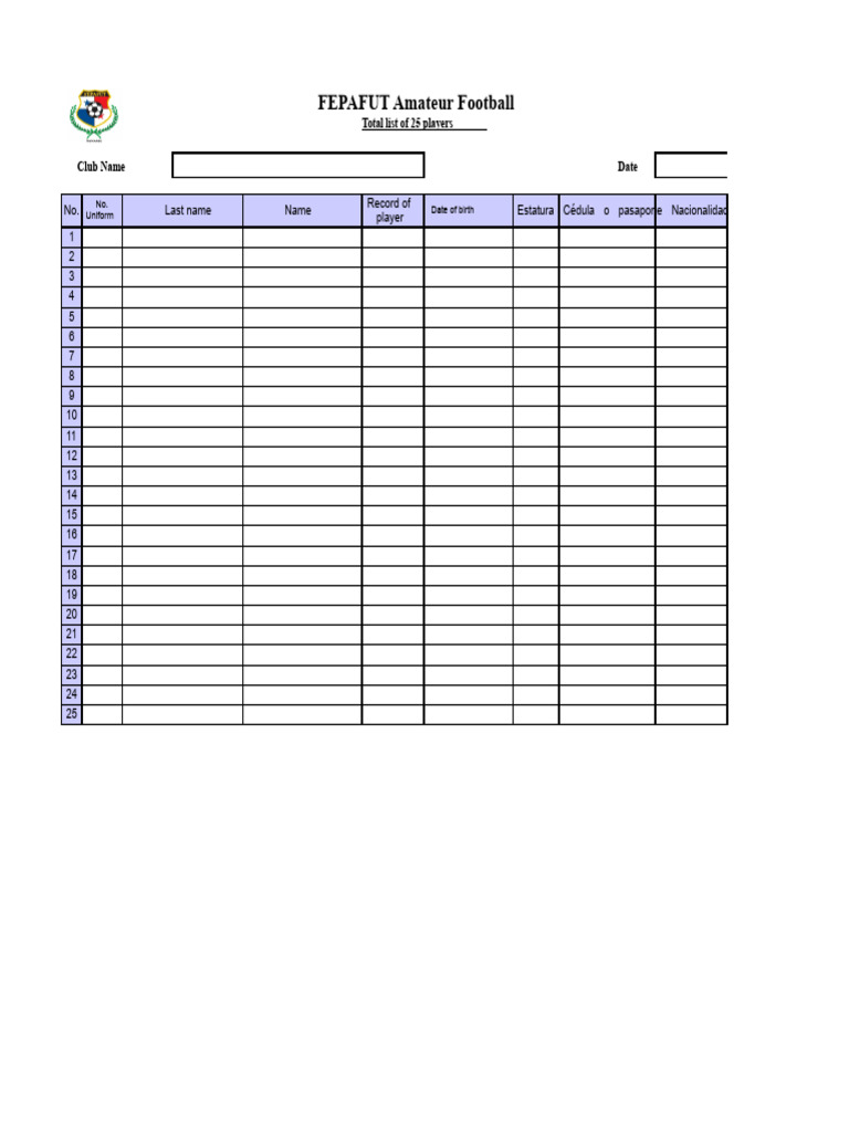 F.A. Player Roster | PDF