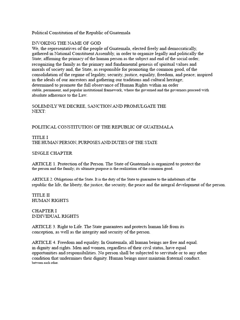 Political Constitution of The Republic of Guatemala | PDF | Salary ...
