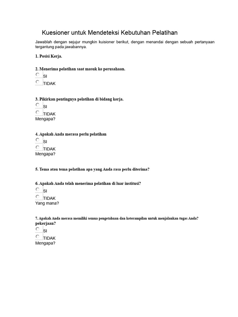 Kuesioner untuk Mendeteksi Kebutuhan Pelatihan | PDF