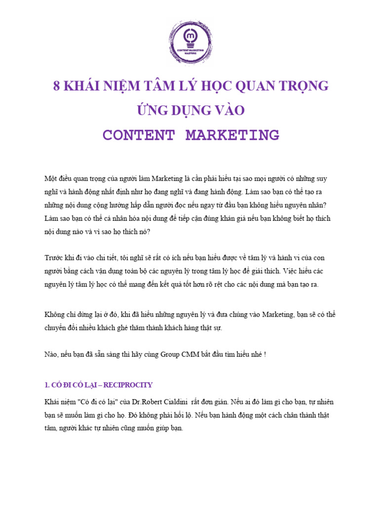 8 Khái Niệm Tâm Lý Học Quan Trọng Ứng Dụng Vào Content Marketing_cmm_bản Cập Nhật 2021 | PDF