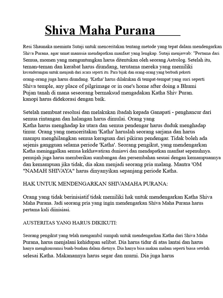 Metode Mendengarkan Shiva Maha Purana | PDF