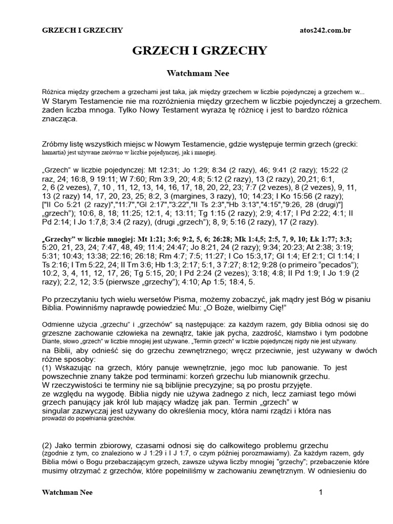 Wathman Nee Grzech I Grzechy | PDF